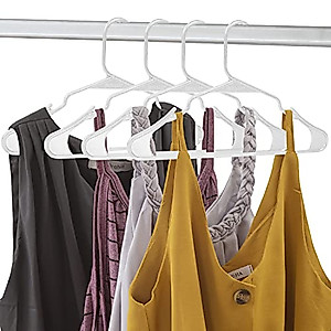 Royale 60 Pack White Plastic Hangers For Clothes - Heavy Duty Plastic Clothes Hanger Ideal For Everyday Standard Use - Lightweight & Space Saving Notched Plastic Hangers - Slim & Sleek Shoulder Groove