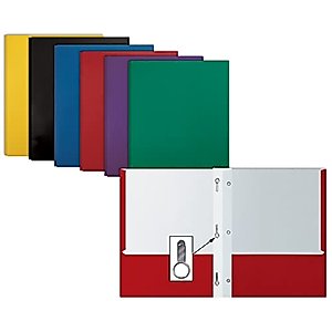 Letter Size Paper Portfolios by Better Office Products, Case of 100, Assorted Primary Colors, with Fasteners (Assorted, 2 Pocket Paper Folders with Fasteners)
