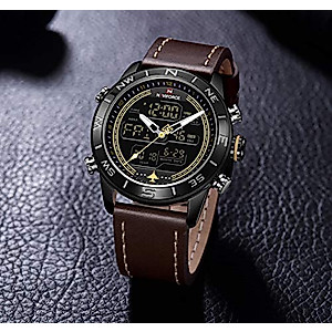 NAVIFORCE Digital Watch Men Waterproof Leather Strap Waches for Men Sport Military Multi-Function Wristwatch