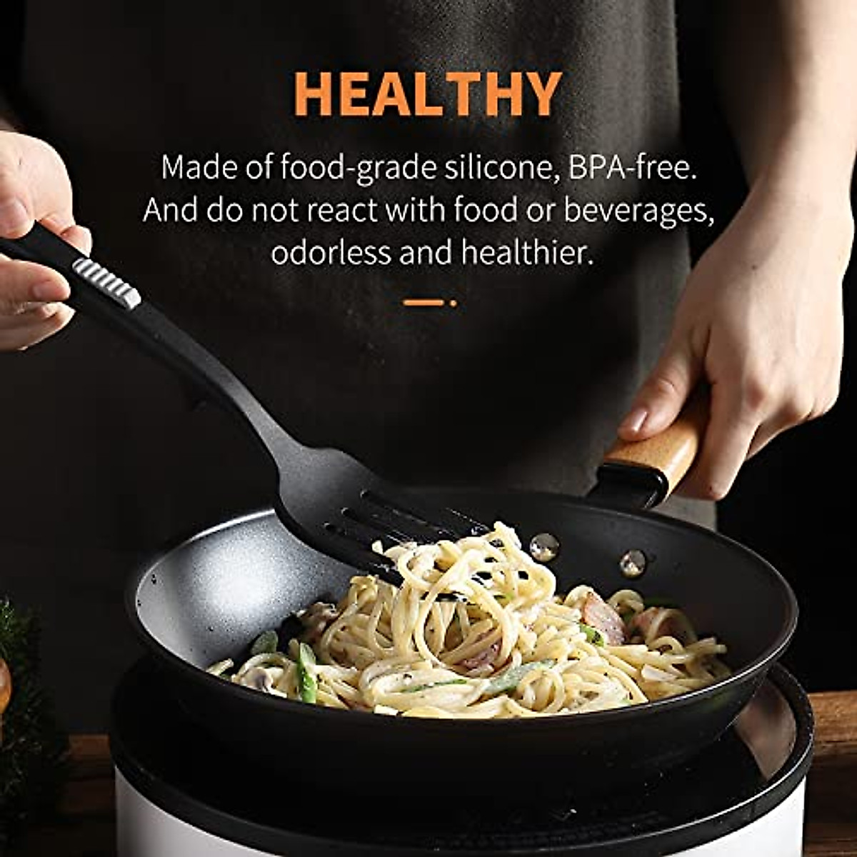 KONOLL Silicone Spatula Set for Nonstick Cookware, Cooking Fork to Stir Mix Mash, Kitchen Utensils Set - 460°F Heat Resistant, 3pcs Green Flexible Kitchen Slotted Spatula, Dishwasher Safe