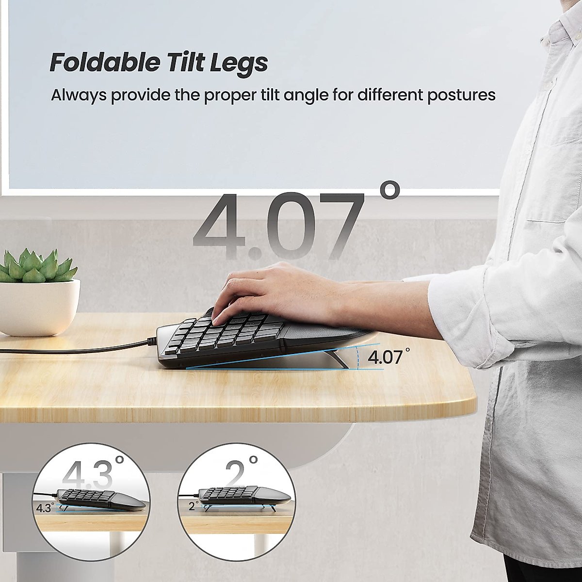 Nulea RT02 Ergonomic Keyboard, Wired Split Keyboard with Pillowed Wrist and Palm Support, Featuring Dual USB Ports, Natural Typing Keyboard for Carpal Tunnel, Compatible with Windows/Mac