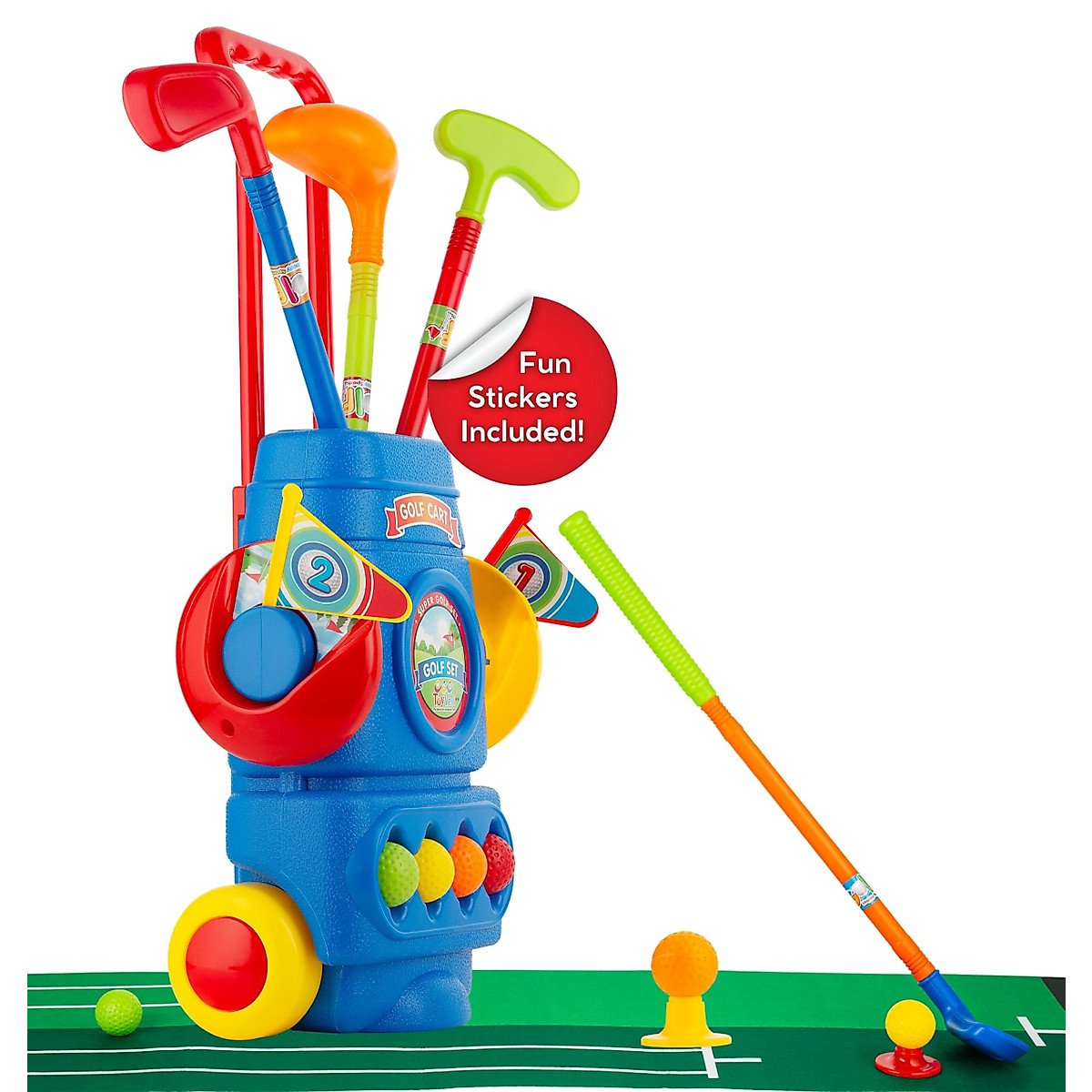 ToyVelt Toddler Golf Set - Kids Golf Clubs with 6 Balls, 4 Golf Sticks, 2 Practice Holes and a Putting Mat - Promotes Physical & Mental Development, Ideal Toddler and Kids Golf Set Gift for Boys 2-10