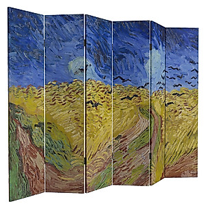 LANDCHY 6 Panel Room Divider Oversized 7.8FT W Foldable Room Divider Privacy Screen Van Gogh's Painting-Wheat Field with Crows,Foldable Portable Room Separating Divider Room Partition Freestanding
