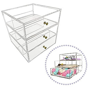 Creative Planet Acrylic Drawer Organizer Storage Drawers for Jewelry Makeup Hair Accessories Cosmetics Sunglasses Toiletries (3-Level-7"x7"x7"-Transparent)