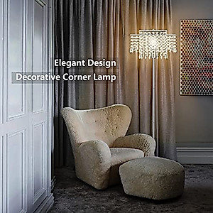 Mlambert Double-Layer Modern Lampshade Crystal Floor Lamp for Bedroom for Livingroom,Elegant Standing Lamp,61.57" Tall Pole Lamp,Suitable for Bedroom,Livingroom,6W LED Bulb Included,Silver