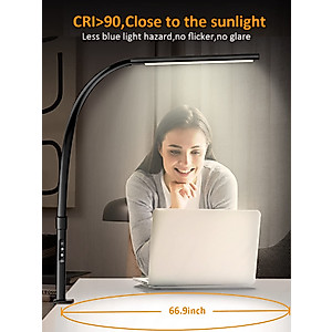 Desk Lamp for Home Office, Eye-Caring LED Desk Lamp with USB C+A Charging Port, Architect Desk Light 5 Lighting 5 Brightness, Flexible Gooseneck Clamp for Reading Study