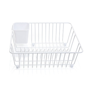 Smart Design Dish Drainer Rack - Small - In Sink or Counter Drying - Steel Metal Wire - Cutlery, Plates, Dishes, Cups, Silverware Organization - Kitchen (White - 14 x 5.5 Inch)