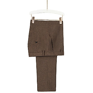 Ceehuteey Men's Retro Dress Suit Pants Thick Wool Flat Front Herringbone Tweed Trousers(Brown, 34W x 30L)