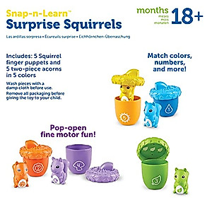Learning Resources Snap-n-Learn Surprise Squirrels, 15 Pieces, Ages 18 Months+, Fine Motor Skills Toys, Colors and Numbers Recognition, Learning & Education Toys, Baby and Toddler Toys