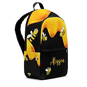 Bumble Bees Honey Drips Black Yellow Personalized Casual Backpack,Custom College School Travel with Name Daypack Laptop 17 Inch for Boys Girs
