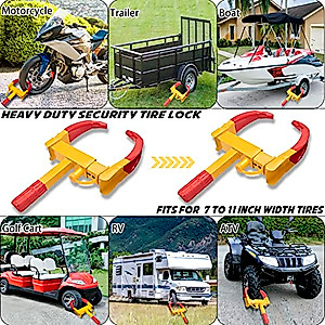 Trailer Wheel Lock, Wheel Clamp Lock Universal Wheel Boot Security Tire Lock Anti Theft Lock for Trailers Golf Cart Car Boat SUV Motorcycle Camper Car with 3 Keys (Bright Red &Yellow)