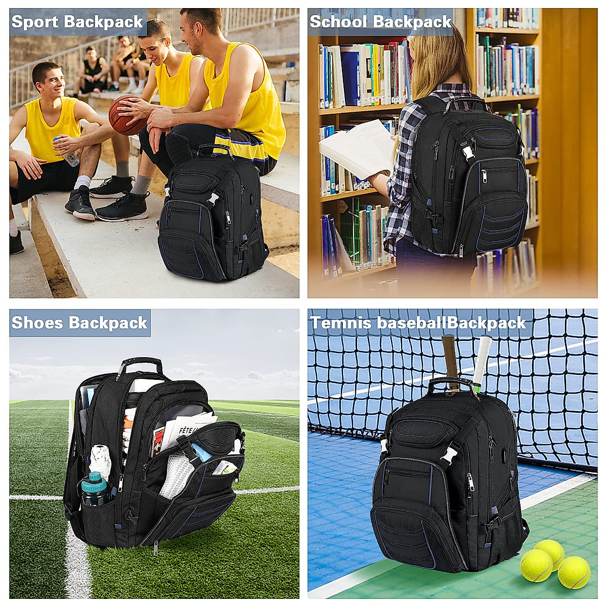 18.4 Inch Laptop Backpack, Extra Large Travel Backpack with USB Charger Port for Men Women, 60L Big Capacity Heavy Duty Computer Bag TSA Friendly RFID Anti Theft Pocket Durable College School Bookbag