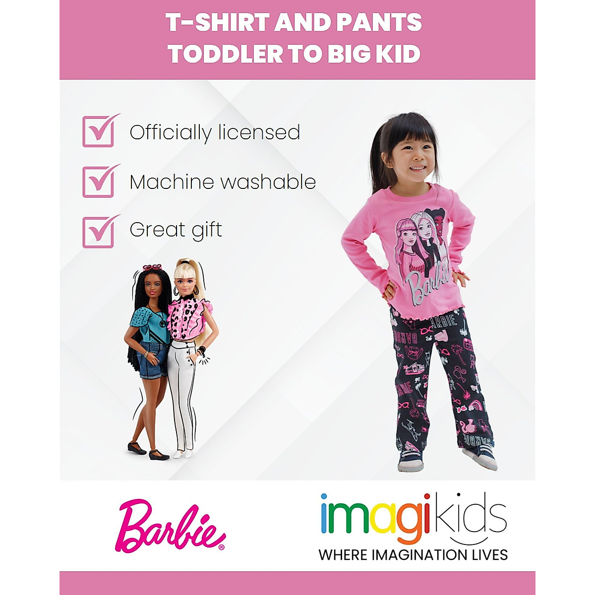 Barbie Little Girls T-Shirt and Pants Pink/Black 7-8
