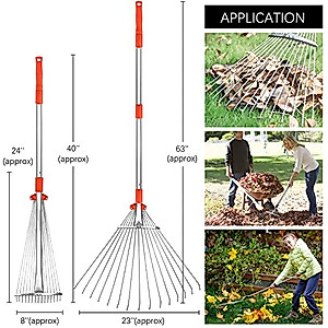 Buyplus Adjustable Garden Leaf Rake - 24 to 63 Inch Telescopic Metal ...