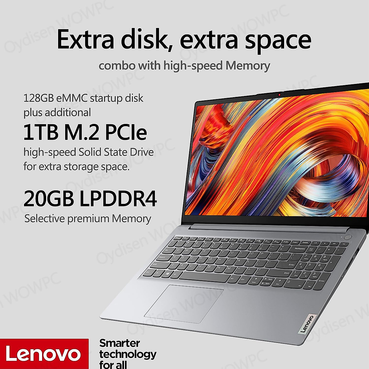 Lenovo 15.6" IdeaPad 1 Laptop, 1TB SSD Storage, 20GB Memory, AMD Athlon Silver Processor, 15.6" HD Display, Wi-Fi 6 & Bluetooth 5.1, SD Card Reader, HDMI, Windows 11 Home, 1 Year Microsoft 365