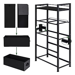 Narrow Dresser - 4 Drawers Slim Fabric Storage Cabinet - Vertical Standing Storage Chest - Gaps Tower Organizer with Removable Drawers and Wooden top for Laundry,Living Room,Entryway (Black_Side pull)