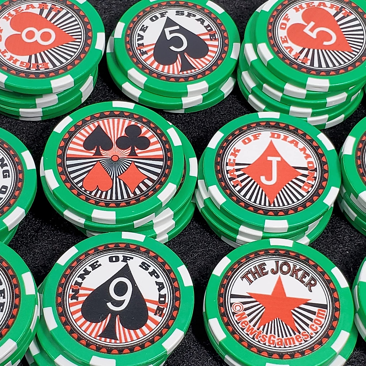Poker Chip Cardians with Playing Cards Printed on Them - Perfect for Poker Runs - Includes Standard 52 Cards with 2 wilds & 1 Double Back