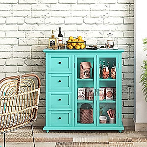 Giantex Buffet Sideboard with Storage - Kitchen Pantry Cabinet with 2 Doors, 4 Drawers, Adjustable Shelf, Freestanding Cupboard Credenza for Kitchen Living Room (Green)