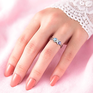 Madeone 925 Sterling Silver 14K Gold Plated Personalized Mother Rings Infinity Gem Rings Customized with 2 Birthstone 2 Names&1 Engraving Wedding Promise Rings Christmas Jewelry Gifts for Women