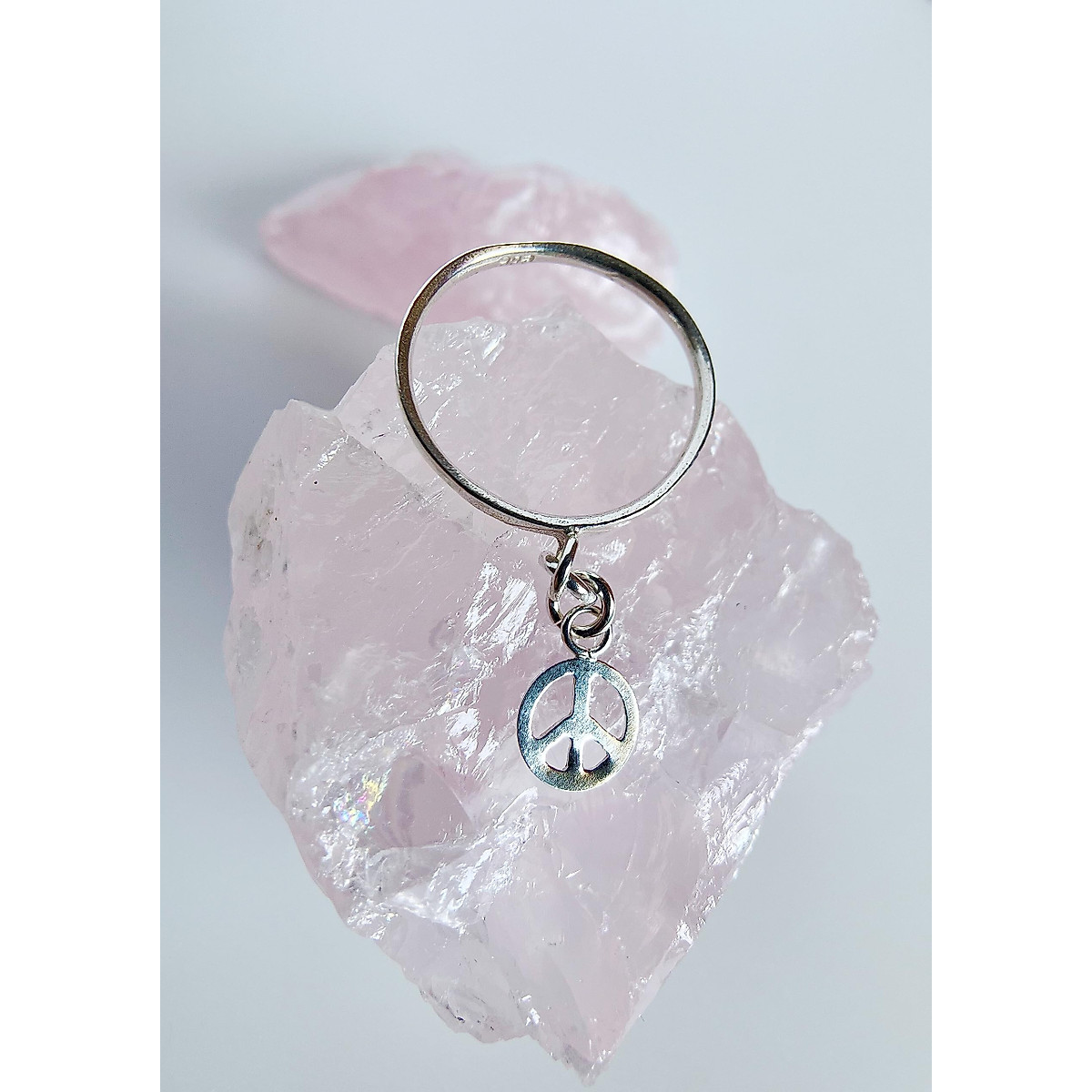 Peace Symbol Sign Charm Ring, Sterling Silver Ring, Dainty Stackable Ring, Smooth Textured Band Ring, Jewelry Inspirations