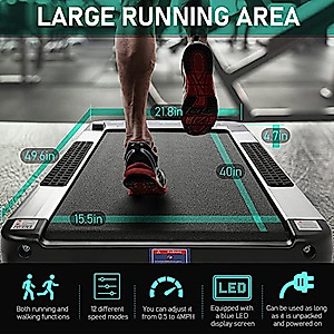 Under Desk Walking Pad, 300 lb Capacity, Installation-Free Electric Treadmills for Home, 12 Preset Programs Running Machine for Home