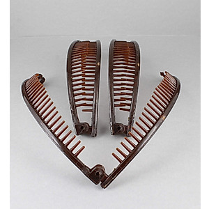 Brown set pack 3 banana hair clips comb claw teeth plastic 7inch long around the curve 80s style 5.5 inch straight line