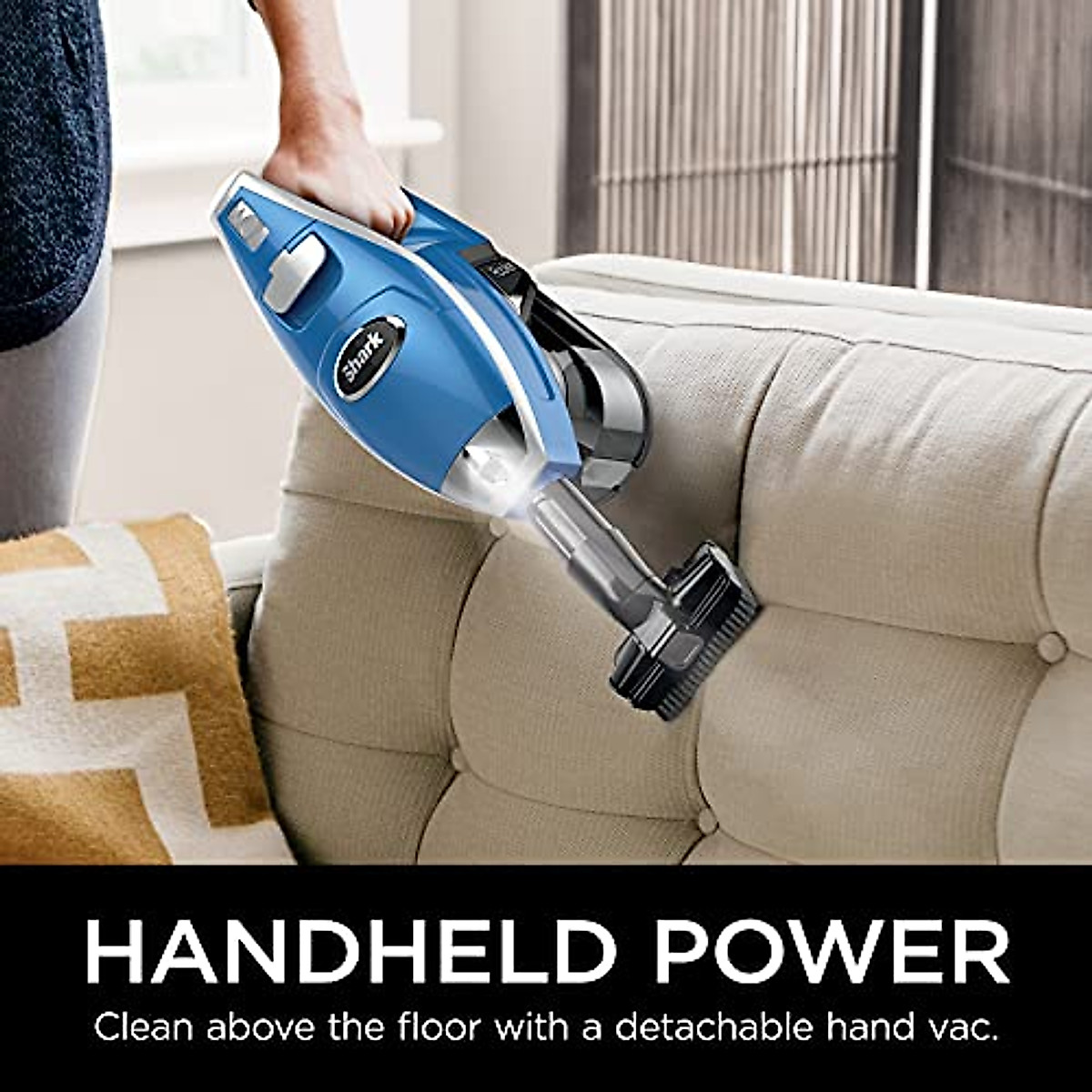 Shark HV343AMZ Rocket Corded Stick Vacuum with Self-Cleaning Brushroll, Lightweight & Maneuverable, Perfect for Pet Hair Pickup, Converts to a Hand Vacuum, with Crevice & Upholstery Tools, Blue/Silver