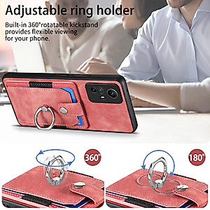 Monwutong Slim fit Wallet Phone Case for Redmi Note 12S, Portable Ring Design PU Leather Case, Safety Button and Cards Slot Cover for Redmi Note 12S,DK Pink