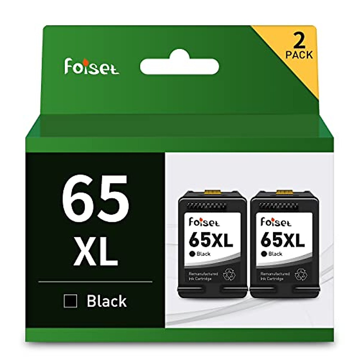 Foiset Remanufactured Inkjet 65XL 2 Black Replacement for HP 65XL 65 XL Ink Cartridge for Envy 5055 5052 5058 DeskJet 3755 2655 3720 3722 3723 3752 3758 2652 2624 High Yield
