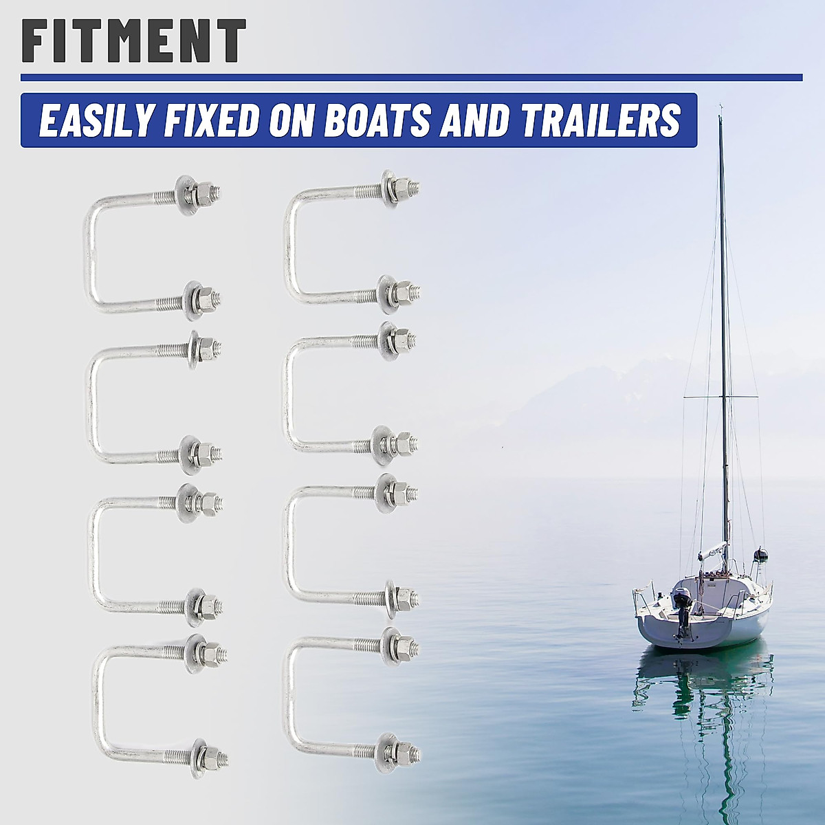1/2" Diameter 13" Thread Square U-Bolt for Boat Trailer 8 Pieces 1/2" D x 3 1/16" W x 4 5/16" L