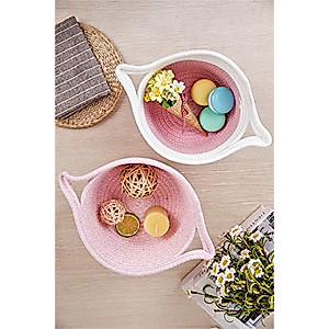 Set of 3 Pink Cotton Rope Baskets Small Storage Baskets for Keys Toys Little Items Cute Pink Baskets for Baby Room Living Room Mini Woven Baskets with Handles Organizer for Nursery Room