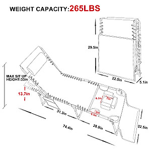 Yardenaler Foldable Outdoor Chaise Lounge Chair with Face & Arm Hole, Portable Tanning Chair with 5-Position Adjustable Back, Detachable Pillow and Pocket for Patio, Beach and Pool, Gray