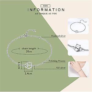 RUKYF 925 Sterling Silver Cat Charm Bracelets for Women Adjustable Cats Love Charm Bracelet Cute Cat Gifts for Cat Lovers