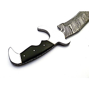 Skokie Knives Custom Hand Made Damascus Steel Hunting Knife Handle Bull Horn With Steel Bolster Bowie Black (NB)