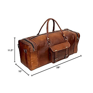 Cuero Leather Duffle Bag for Men & Women, Overnight Weekender Garment Duffel Bags for Travel with Free Toiletry Bag, Carry On Mens Weekend Bag for Traveling, Gym, Sports - 28 Inch, Brown