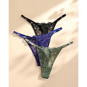 SHARICCA Lace G-String Thongs for Women Comfort Sexy Underwear Breathable T-back Thongs Panties Pack, 3P04,M