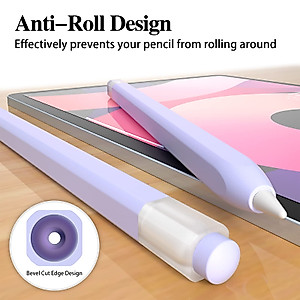 JOOSKO Classic Silicone Pencil Case Compatible with Apple Pencil 1st Generation Case Cover Sleeve,[with 5 Cloth Fiber Silicone Tip Cover],Non-Slip (Lavender)