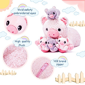 IKASA Mommy Pig Stuffed Animal Mom and Baby Plush Toy,Cute 16" Soft Small Fluffy Mama Family Set Toy with Little Mini Babies,Gifts for Kid (Pig)