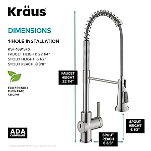 KRAUS Britt Touchless Sensor Commercial Pull-Down Single Handle Kitchen Faucet in Spot Free Stainless Steel, KSF-1691SFS