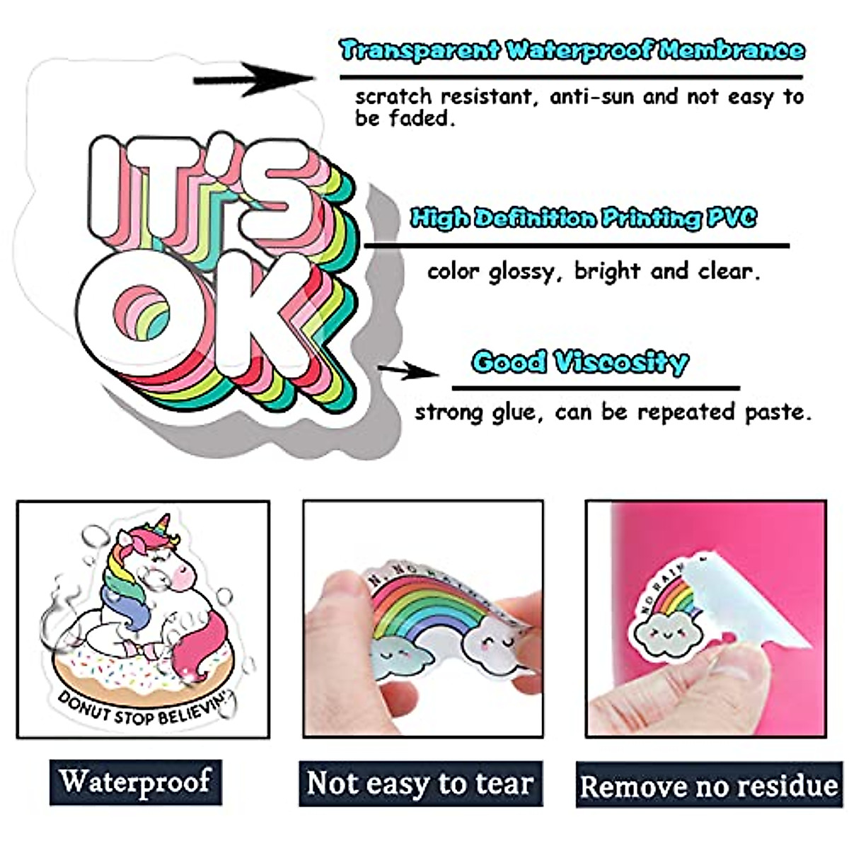 YAMIOW 160pcs Cute Positive Words Stickers for Kids Teens Adults, VSCO Trendy Stickers for Girls, Inspirational Stickers for Water Bottle Laptop Scrapbooking, Waterproof Vinyl Stickers Pack