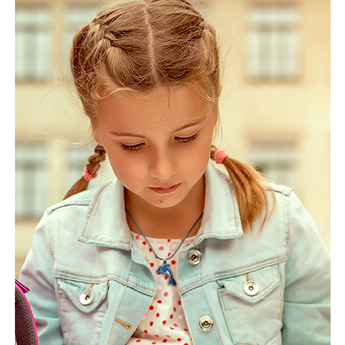 Puzzled Silver Dolphin Necklace - Charming Blue Pendant Necklace With Sparkling Rhinestone Crystals, Cute Dolphin Jewelry for Women, Elegant Ocean Charm Necklace Gift for Any Occasions - 18 Inches