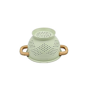 Molomax Metal Colander with Wood Handle | Set of 3 with Bamboo Handles | 1.5Q, 3Q, 5Q (Sage Leaf Green)