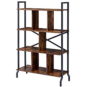 Tajsoon Bookshelf 4 Tier Tall Bookcase, Storage Rack Shelf with Steel Frame, Wood Bookcase Shelf Storage Organizer, Free Standing Storage Shelving Unit for Home Office, Living Room, Bedroom, Kitchen
