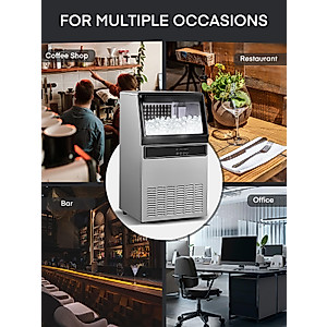 100lbs Commercial Ice Maker Machine per Day, Stainless Steel Housing Under Counter Ice Machine with 33lbs Storage Capacity, Freestanding Ice Maker, Ideal for Restaurant, Bars, Home Offices, FOHERE