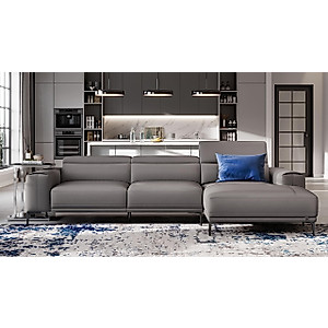 ZURI Rousso Leather Sofa with Ratcheting Headrests - Right Chaise - Slate
