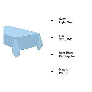 Pack of 4: Disposable Plastic Tablecloths / Table Covers, 54 x 108 inches Each (Light Blue)