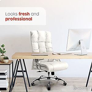 neo chair Office Chair Computer Desk Chair Gaming - Ergonomic High Back Cushion Lumbar Support with Wheels Comfortable White Upholstered Leather Racing Seat Adjustable Swivel Rolling Home Executive