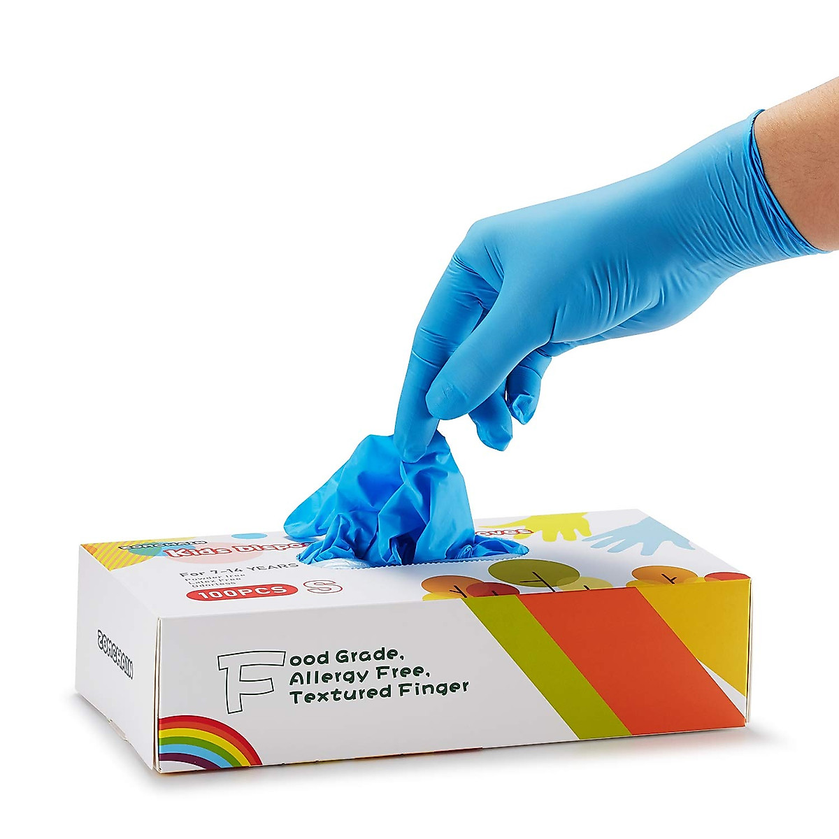 Kids Disposable Nitrile Gloves for 7-14 Years - Latex Free, Food Grade, Powder Free - for Halloween Preparation, Crafting, Painting, Gardening, Cooking, Cleaning - 100 PCS Blue