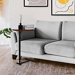 WHEARTED Small Side Table for Small Spaces, C Shaped End Table Slide Under Sofa Couch and Bed, Height Adjustable C Table End Table with Metal Frame for Living Room, Bedroom, Bathroom Brown