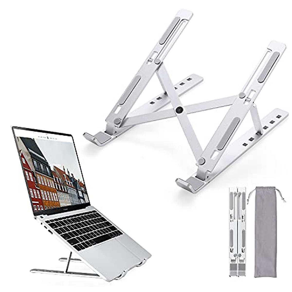 LEHOM Laptop Stand Holder for Desk, Adjustable Portable Computer Riser Stand, Foldable Aluminum Notebook Elevator for Mac MacBook Pro Air, Lenovo, HP, Dell More 10 to 15.6 inches Laptops Tablets